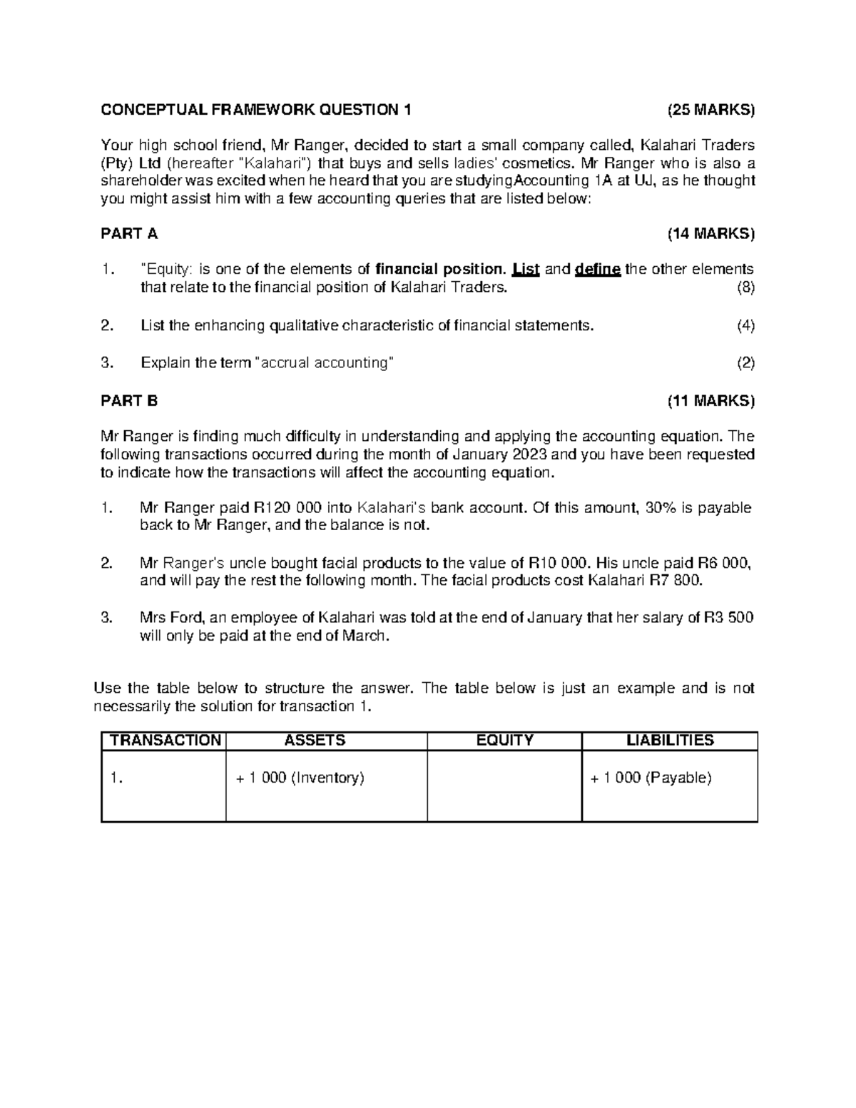 Conceptual Framework Q1 - CONCEPTUAL FRAMEWORK QUESTION 1 (25 MARKS ...