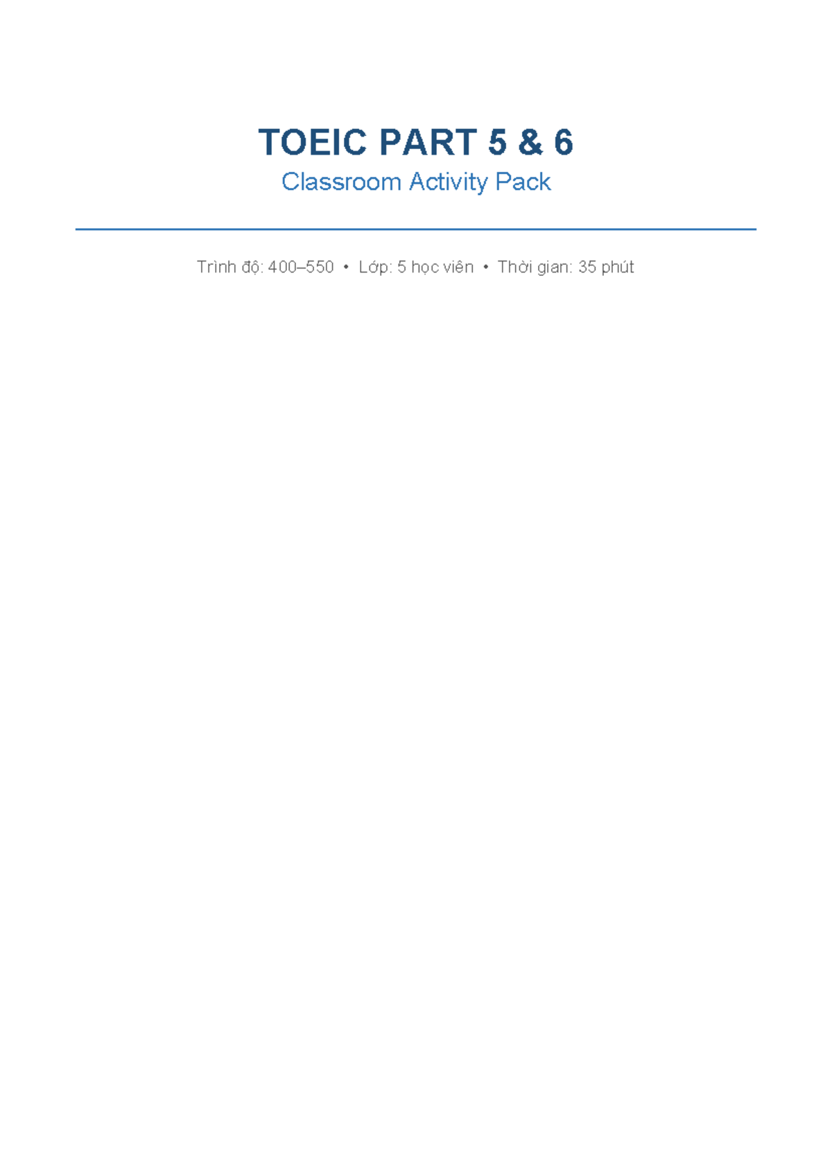 TOEIC Part 5 & 6 Classroom Activities for Level 5 Students - Studocu