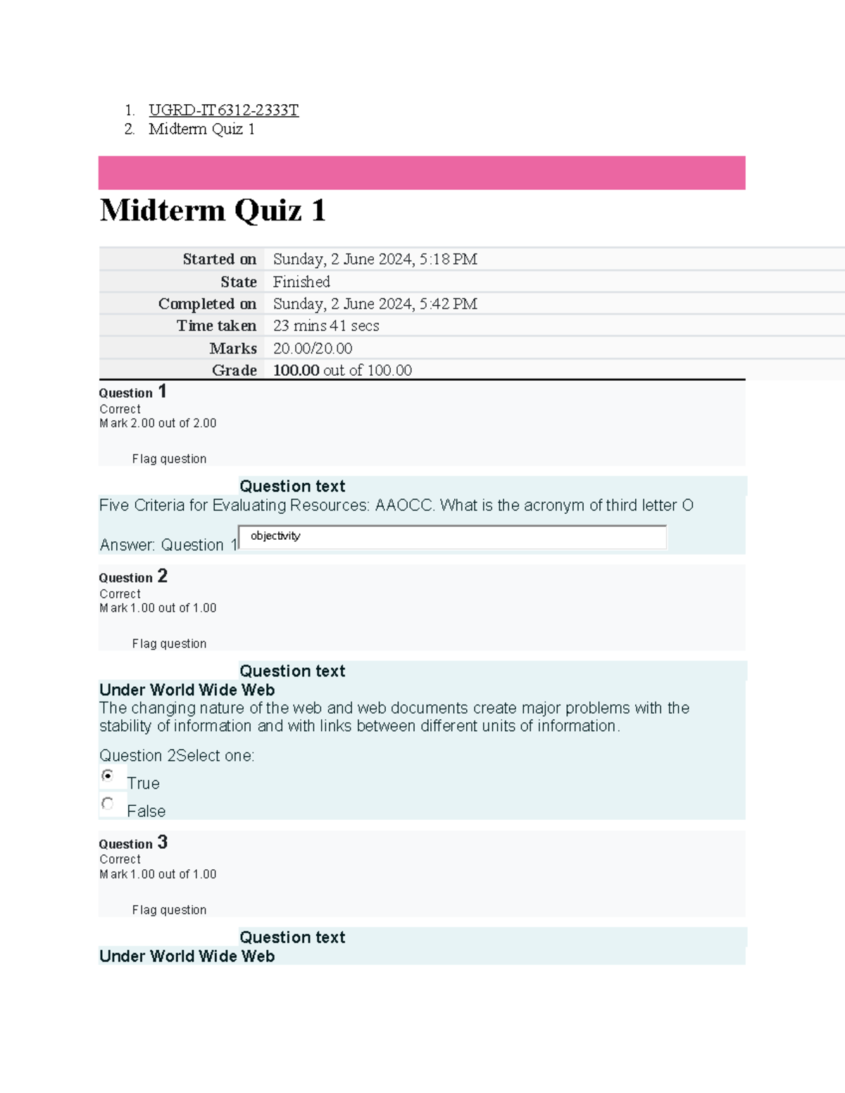 UGRD-IT6312 Mail & Web Services Midterm Quiz Results Overview - Studocu