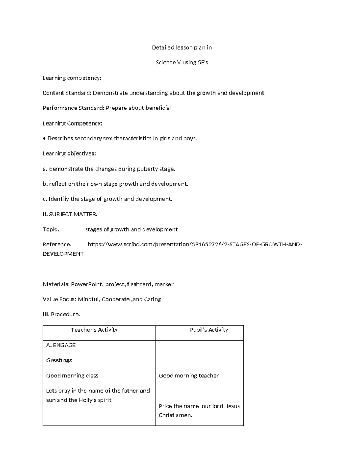 Lp, science ultra - Lesson plan - Detailed lesson plan in Science V ...
