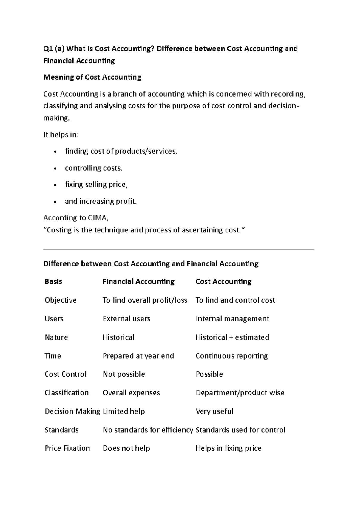 Cost Accounting Overview: Key Concepts and Differences - Studocu