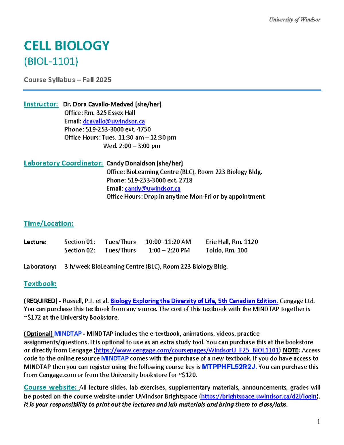 Cell Biology BIOL-1101 Course Syllabus - Fall 2025 - Studocu