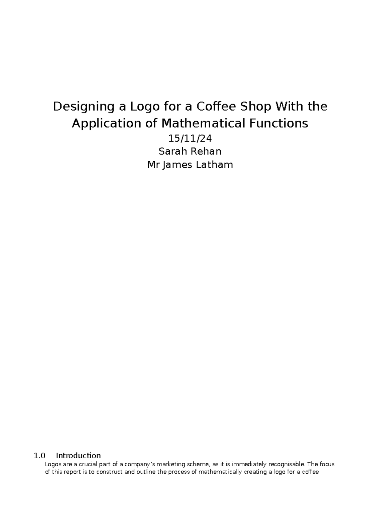 Mathematical Logo Design for Coffee Shop: PSMT IA1 - 20/20 - Studocu