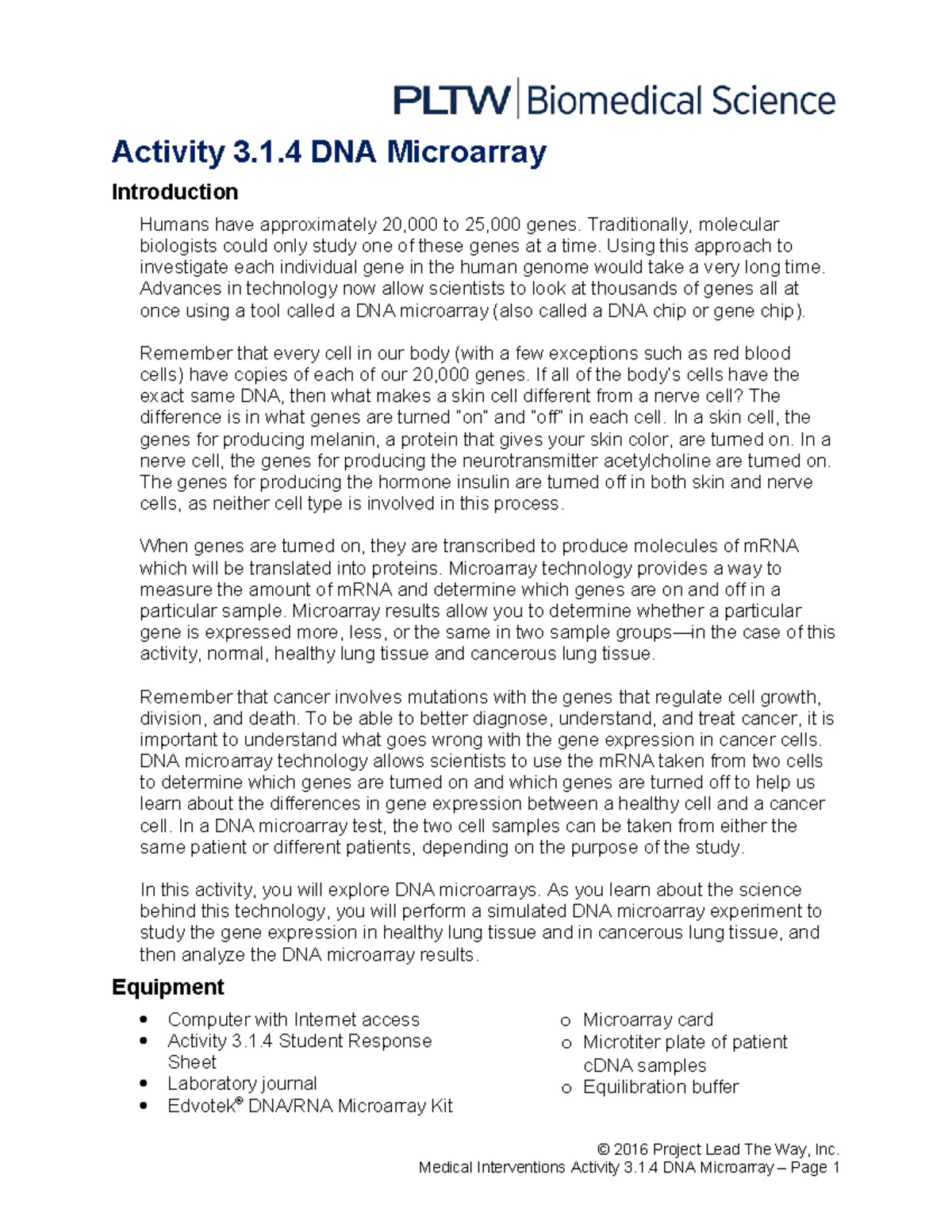 DNA Microarray Technology - Assignment 3.1.4 Analysis and Experiment ...