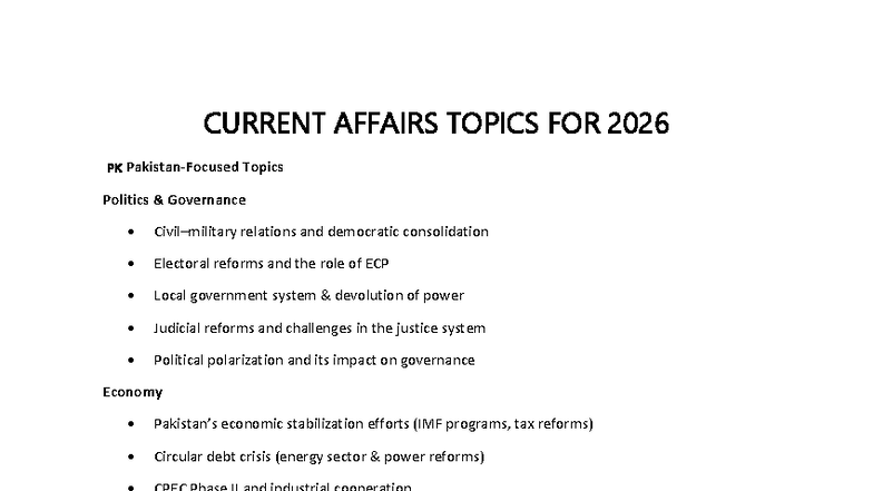 Current Affairs Topics for 2026: Politics, Economy, and Global Issues ...