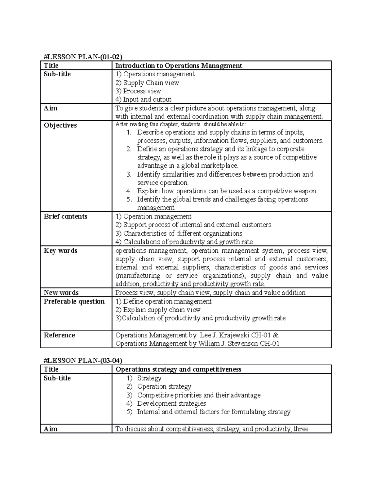 Lesson plan(MGT 330) - Lecture notes 1 - #LESSON PLAN-(01-02) Title ...