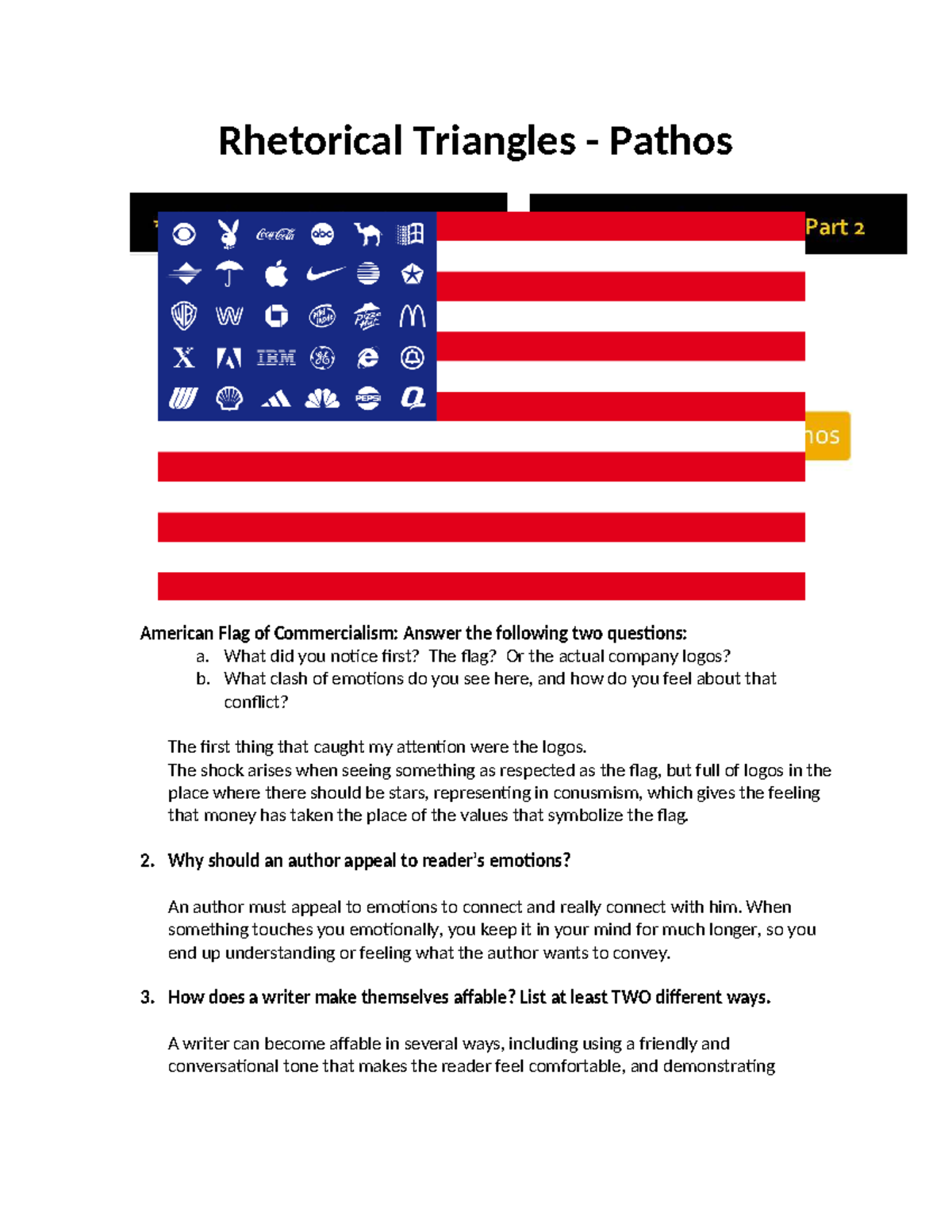 Pathos Lesson Plans: Exploring Rhetorical Triangles in Ads - Studocu