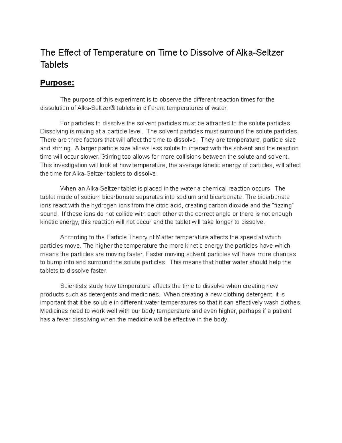 Alka-Seltzer LAB - it's a science lab - The Effect of Temperature on ...