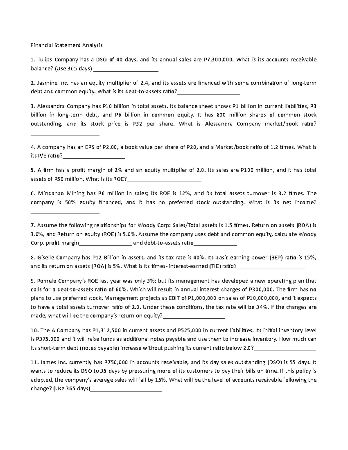 Financial Statement Analysis - Quiz 1 Solutions - Studocu