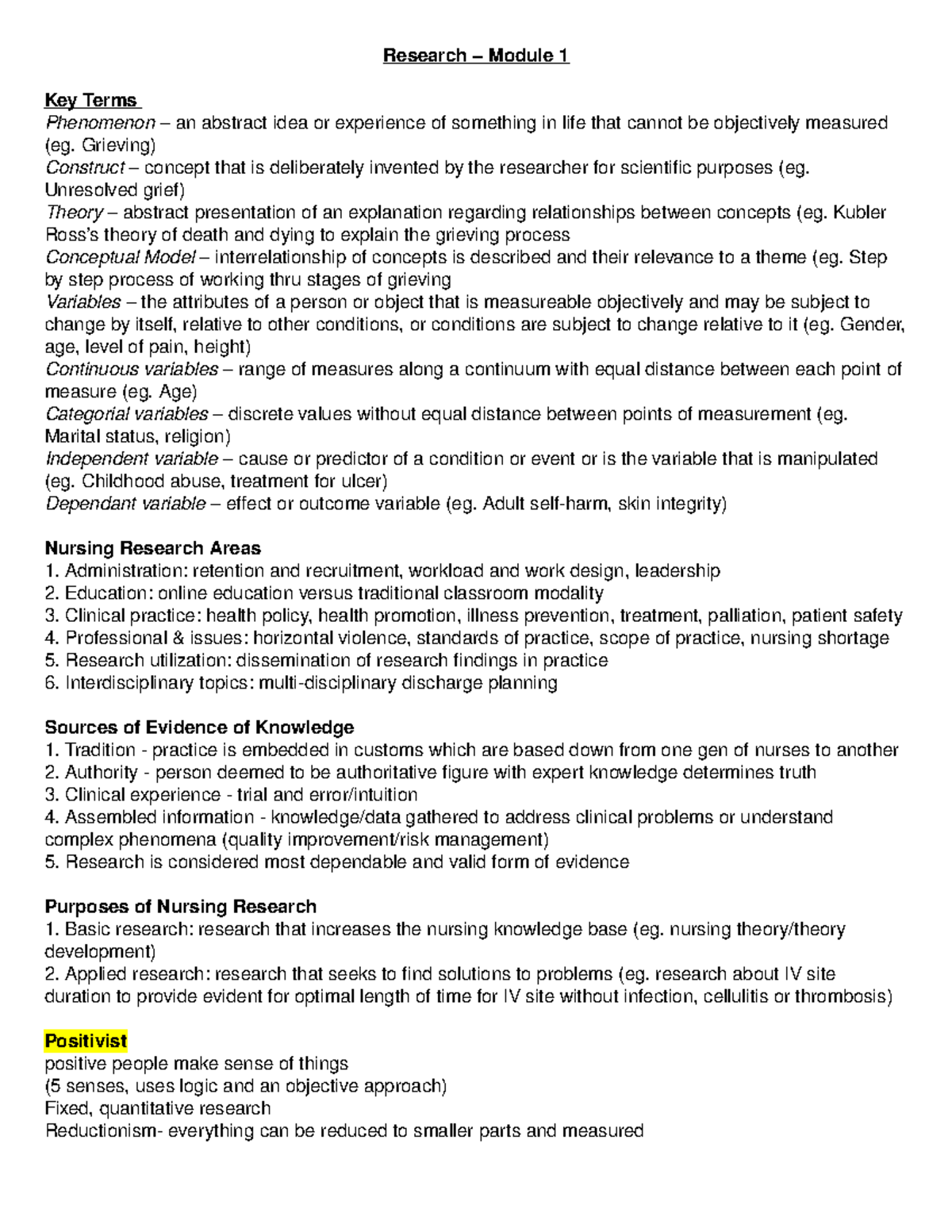 Nursing Research - Module 1-3 Introduction - Research – Module 1 Key ...