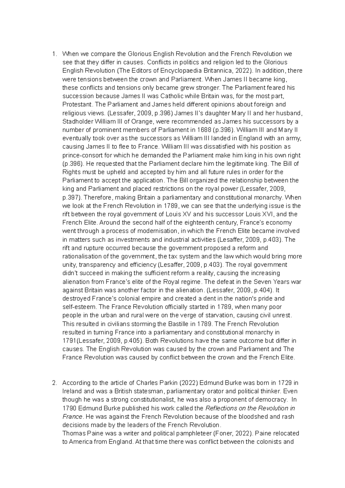 Assignment I: Glorious English Revolution vs. French Revolution ...