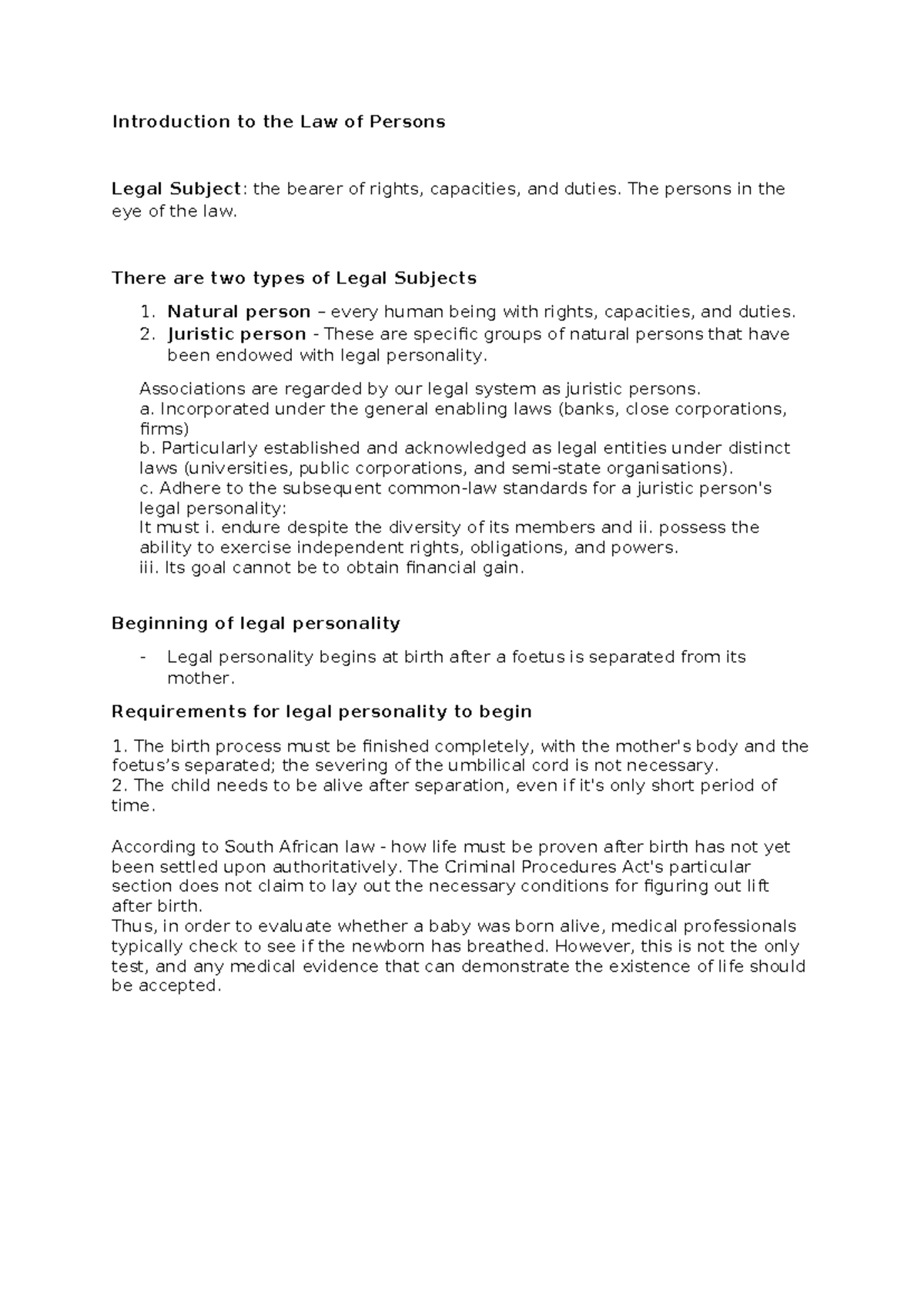 Legal Foundations: Introduction to the Law of Persons (LAW101) - Studocu
