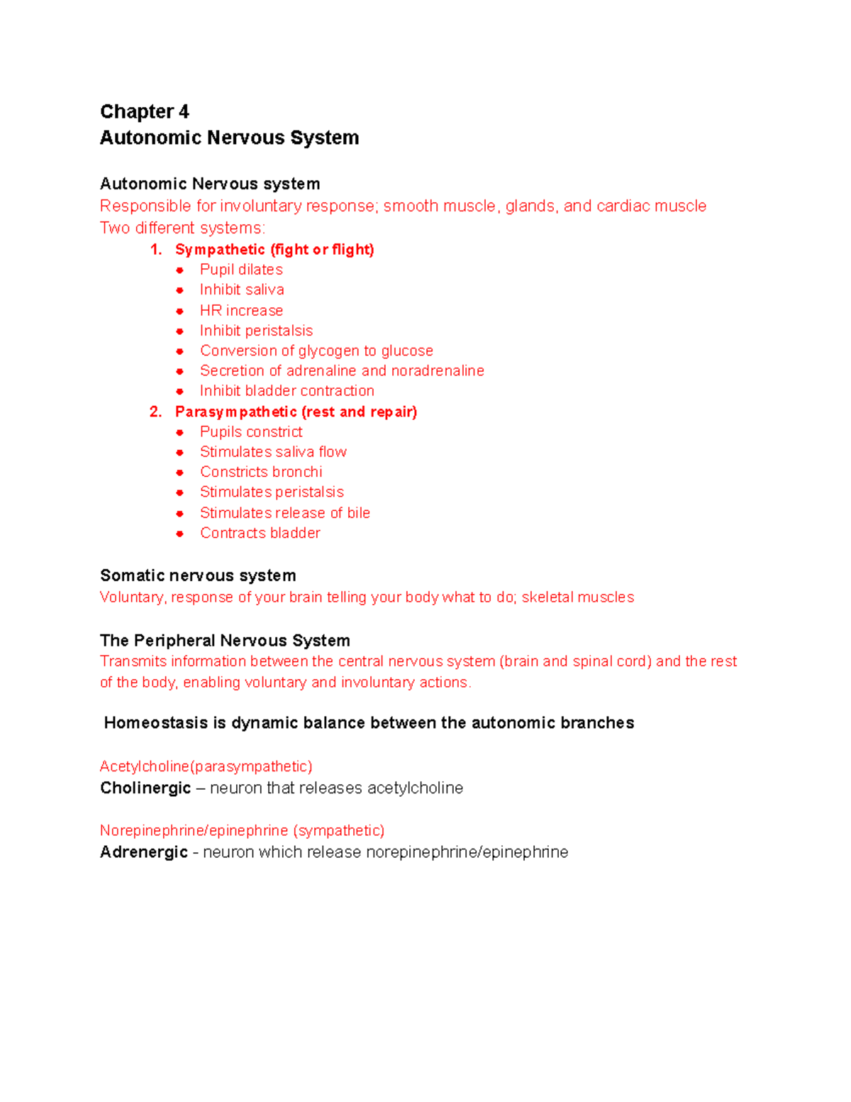 Chapter 4: Autonomic Nervous System Overview & Drug Implications - Studocu
