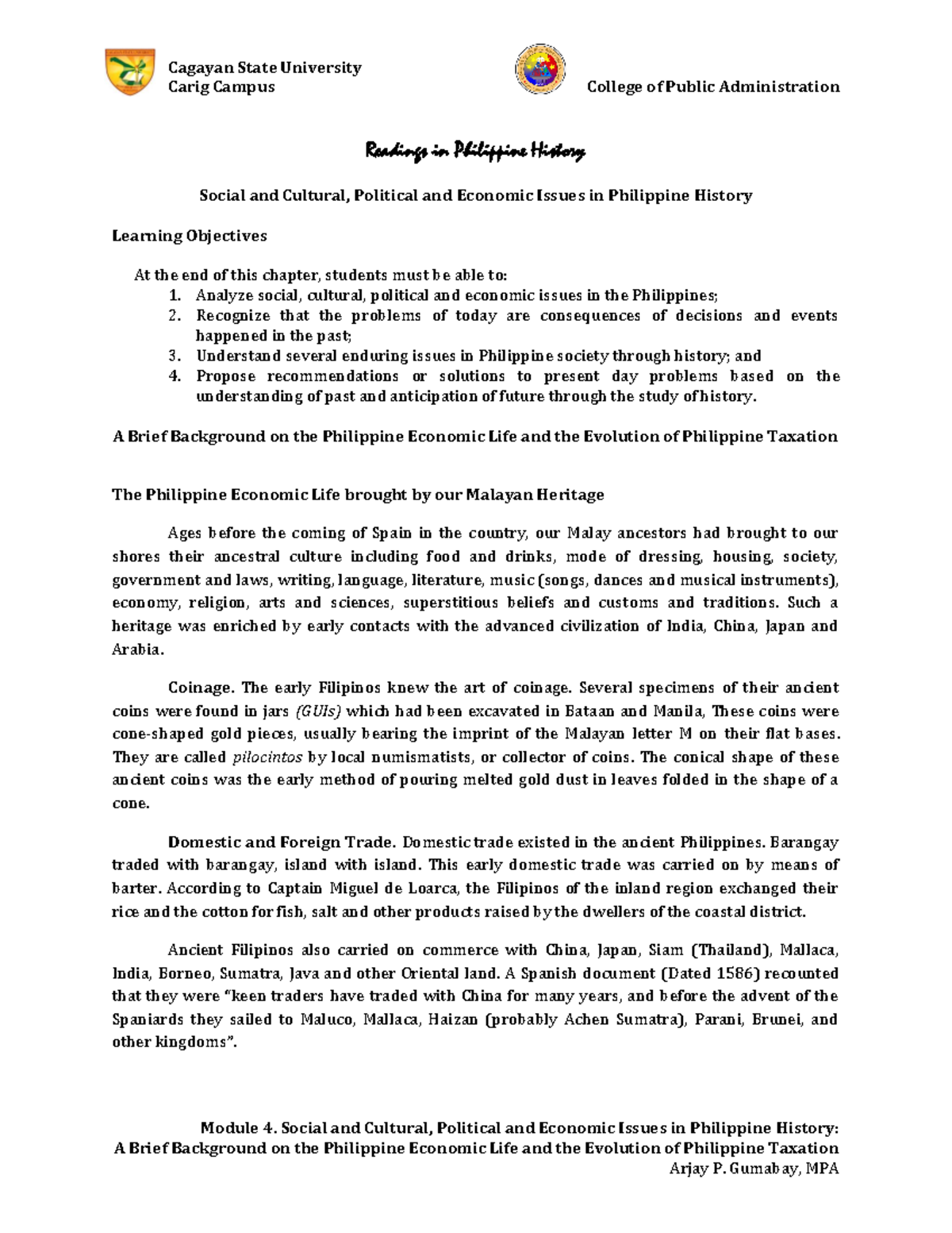 Lesson 17 A Brief Background on the Philippine Economic Life and The ...