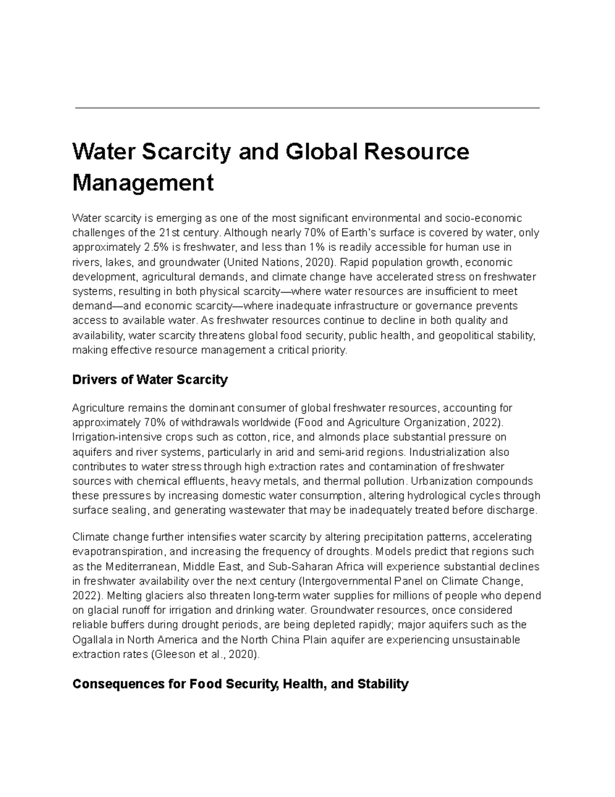 Water Scarcity and Resource Management: A Global Challenge (4 - Reading ...