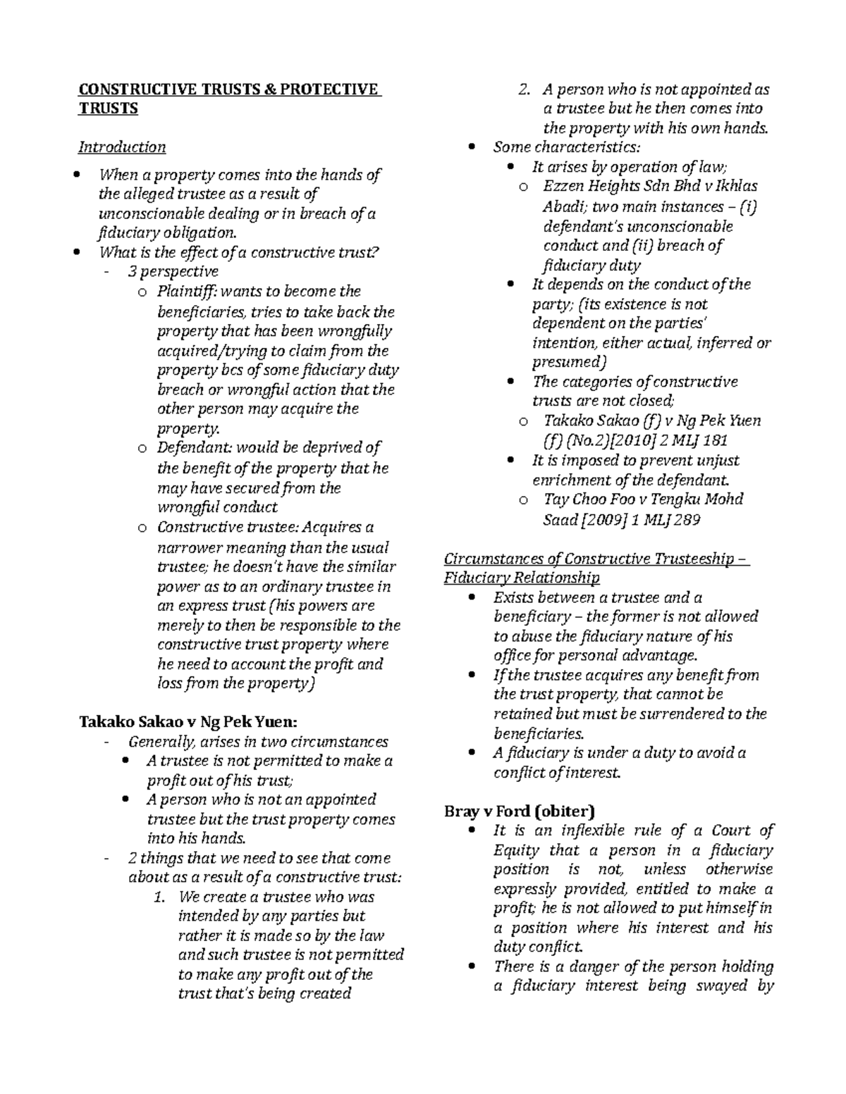 Constructive Trust - CONSTRUCTIVE TRUSTS & PROTECTIVE TRUSTS Introduction When a property - Studocu