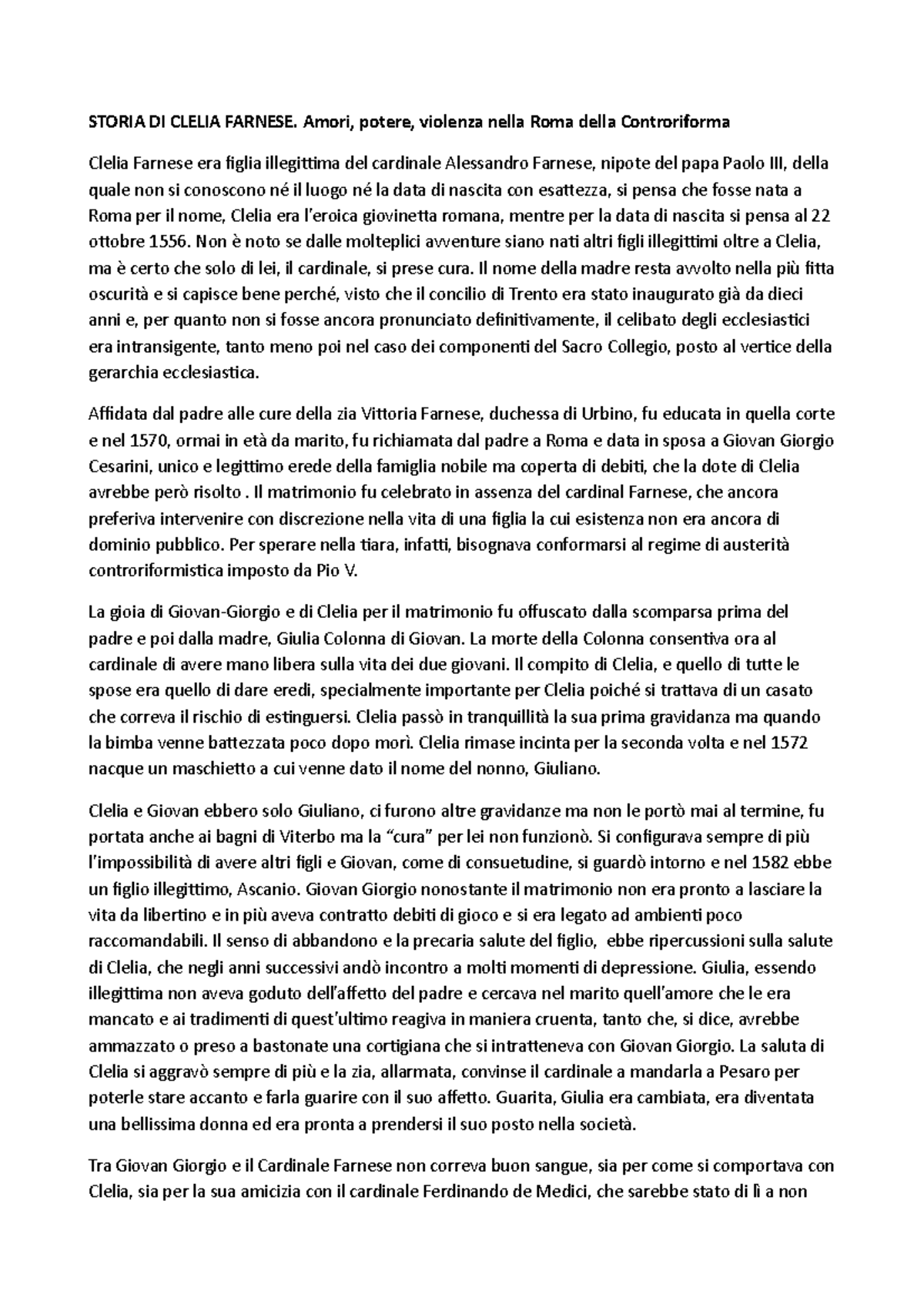 Storia di Clelia Farnese. Amori, potere, violenza nella Roma della ...