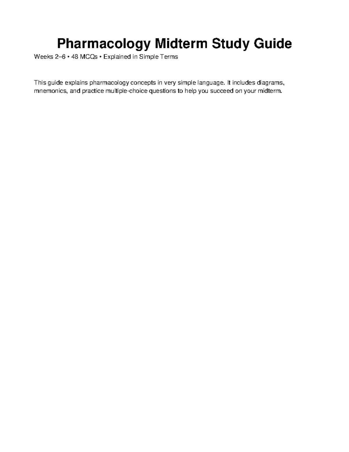 Pharmacology Midterm Study Guide: MCQs & Concepts Simplified - Studocu