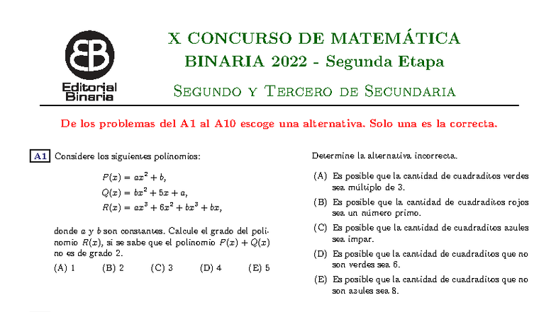 2S-3S Binaria 2022: Segunda Etapa - Problemas y Soluciones - Studocu