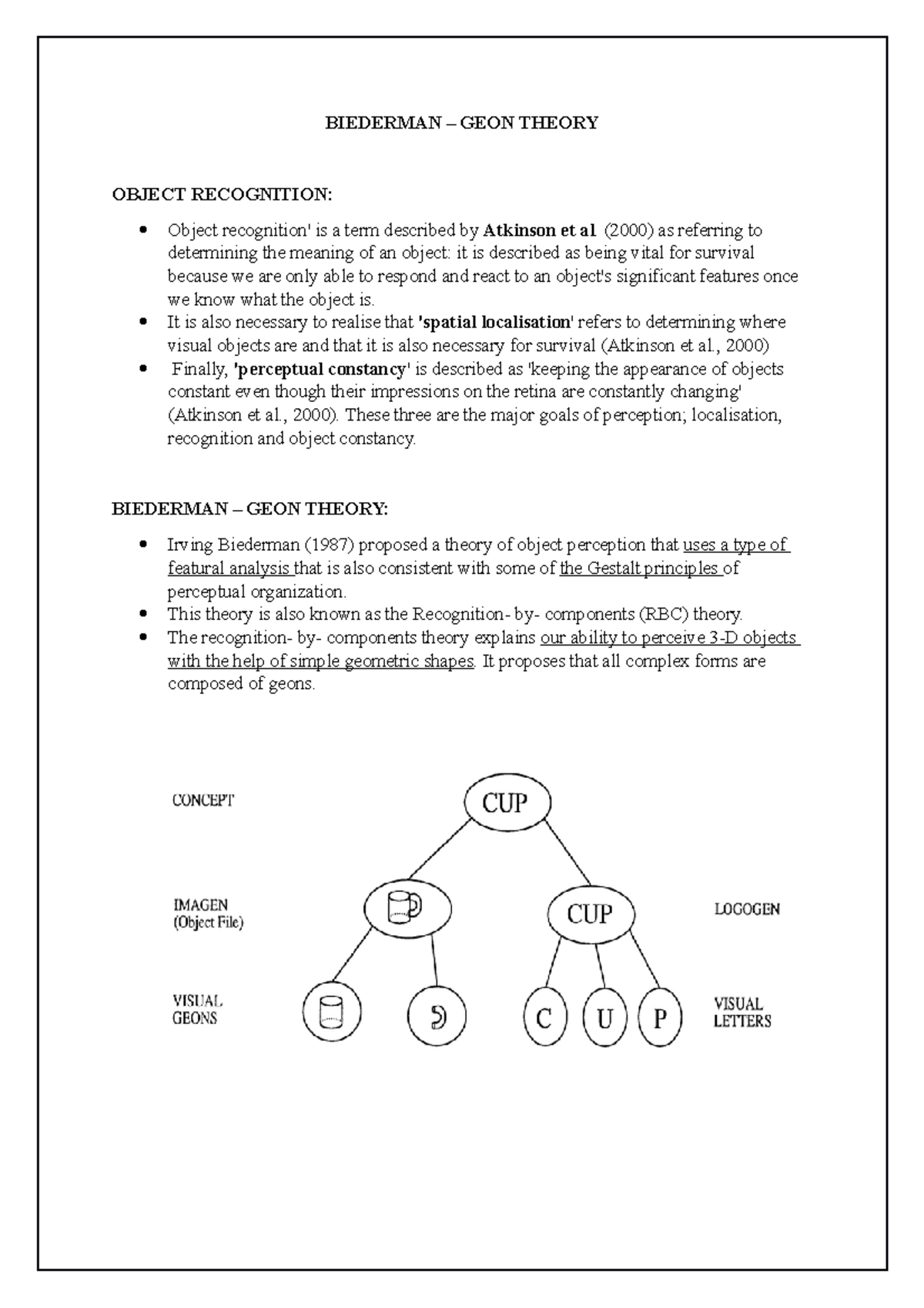 Cognitive Psychology Module 3 - Unit 2: Object Recognition Theories ...
