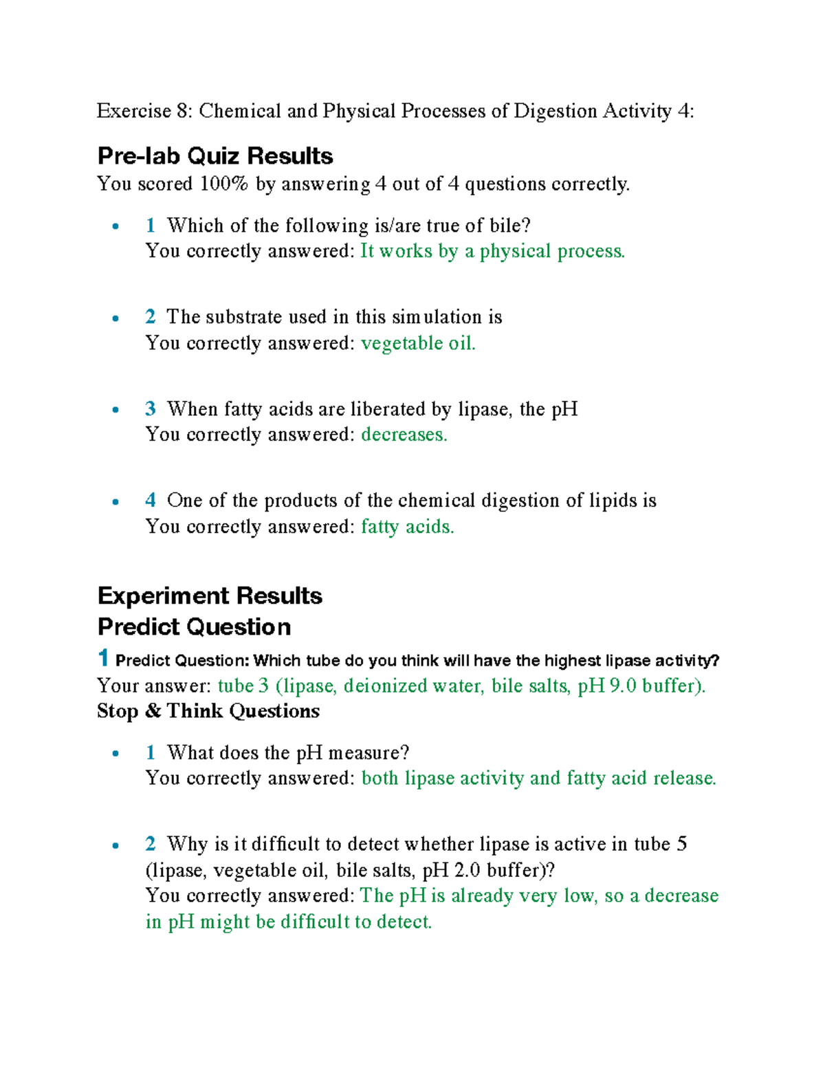 PhysioEx Exercise 8 Activity 4. - Exercise 8: Chemical and Physical ...