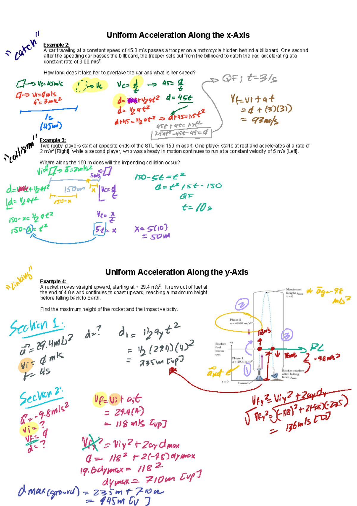 Kinematics ID Examples: Uniform Acceleration Scenarios - Studocu