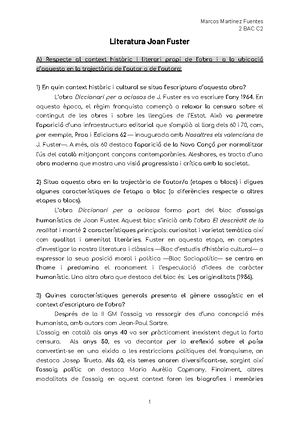 Apunts sobre Joan Fuster i el gènere assagístic en català - Studocu