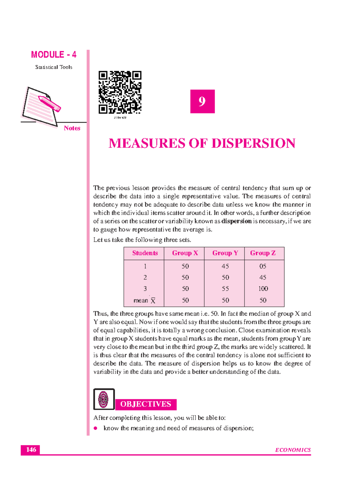 Measures OF Dispersion Handout 2 - Notes ECONOMICS 146 MODULE - 4 ...