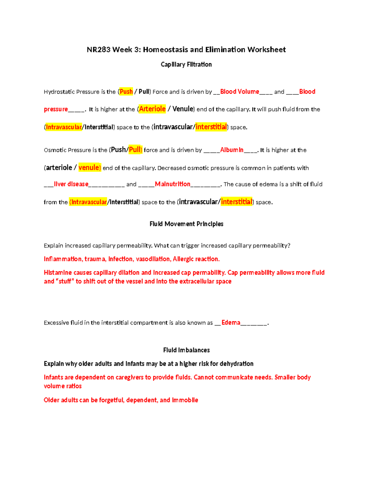 NR283 Homeostasis & Elimination Worksheet: Key Concepts & Answers - Studocu