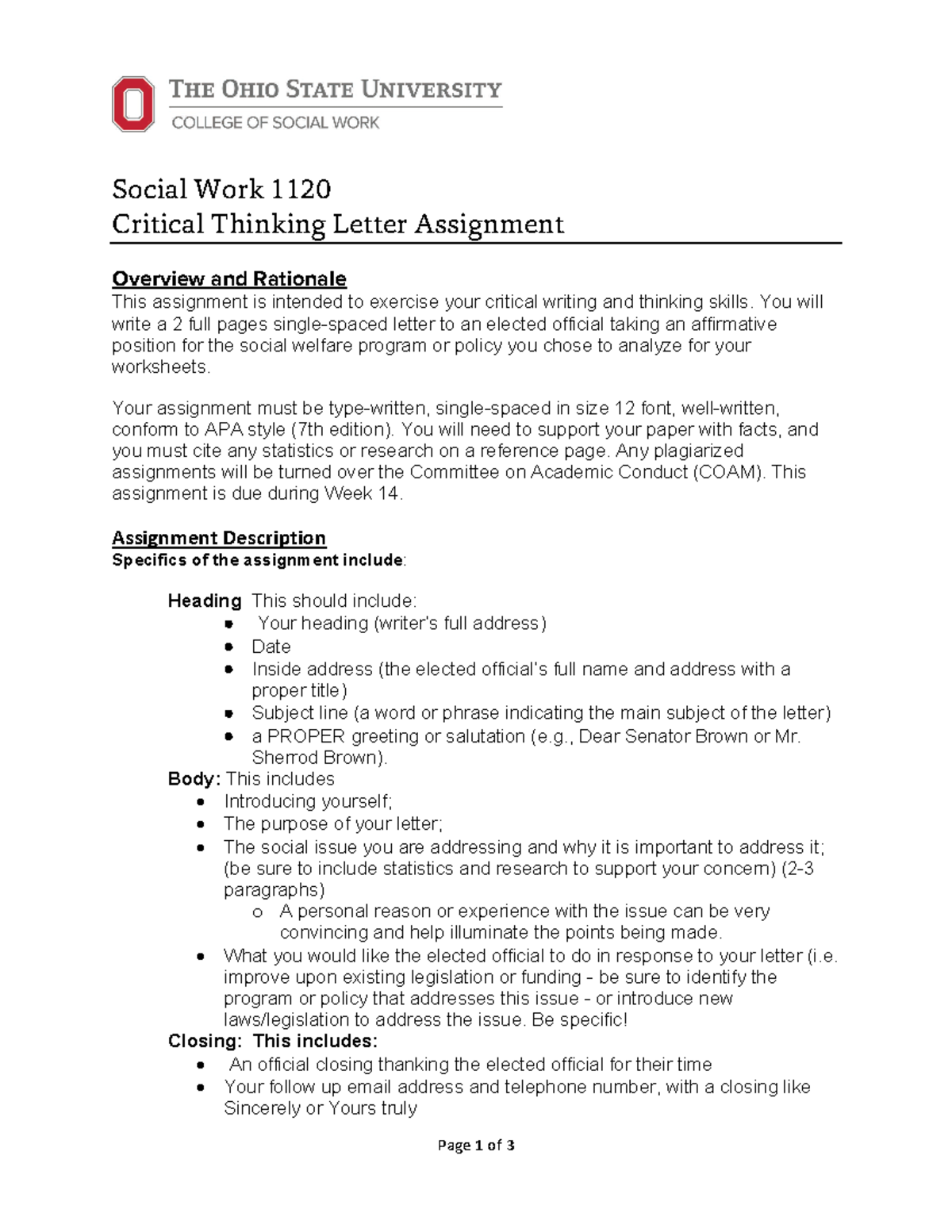 SWK+1120+Critical+Thinking+Letter+Assignment - Page 1 of 3 Social Work ...
