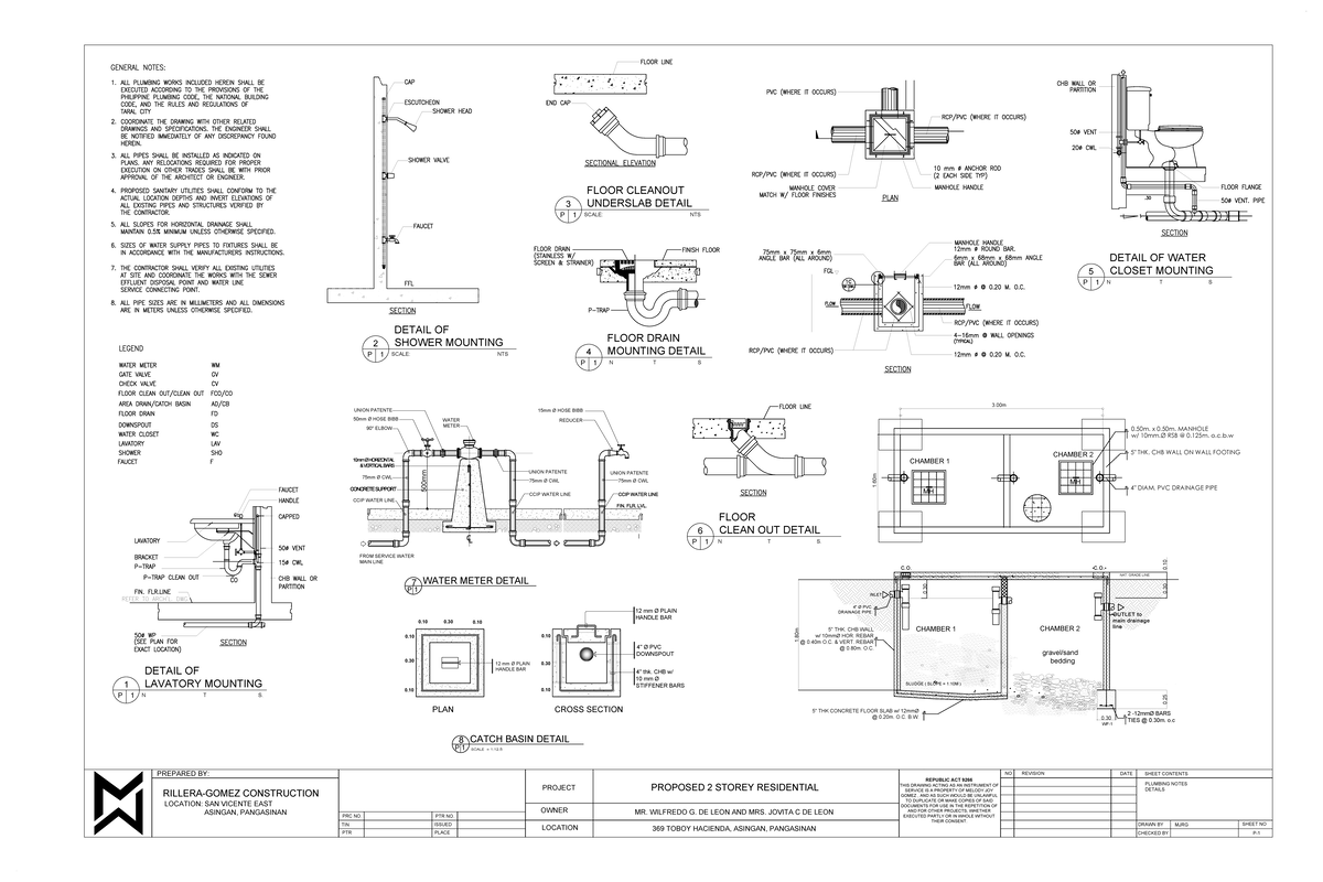 P1.1 - Plumbing Details for 2-Storey Residential Project - Studocu