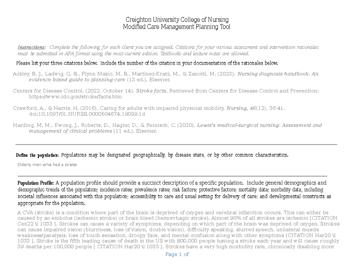 Example Care Management Plan - Modified Care Management Planning Tool ...