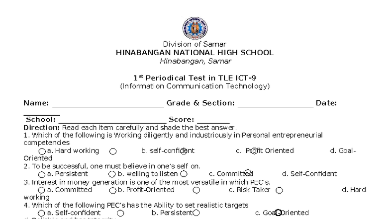 ICT-9 TLE 1st Periodical Test Questions and Answers SY 2022-2023 - Studocu