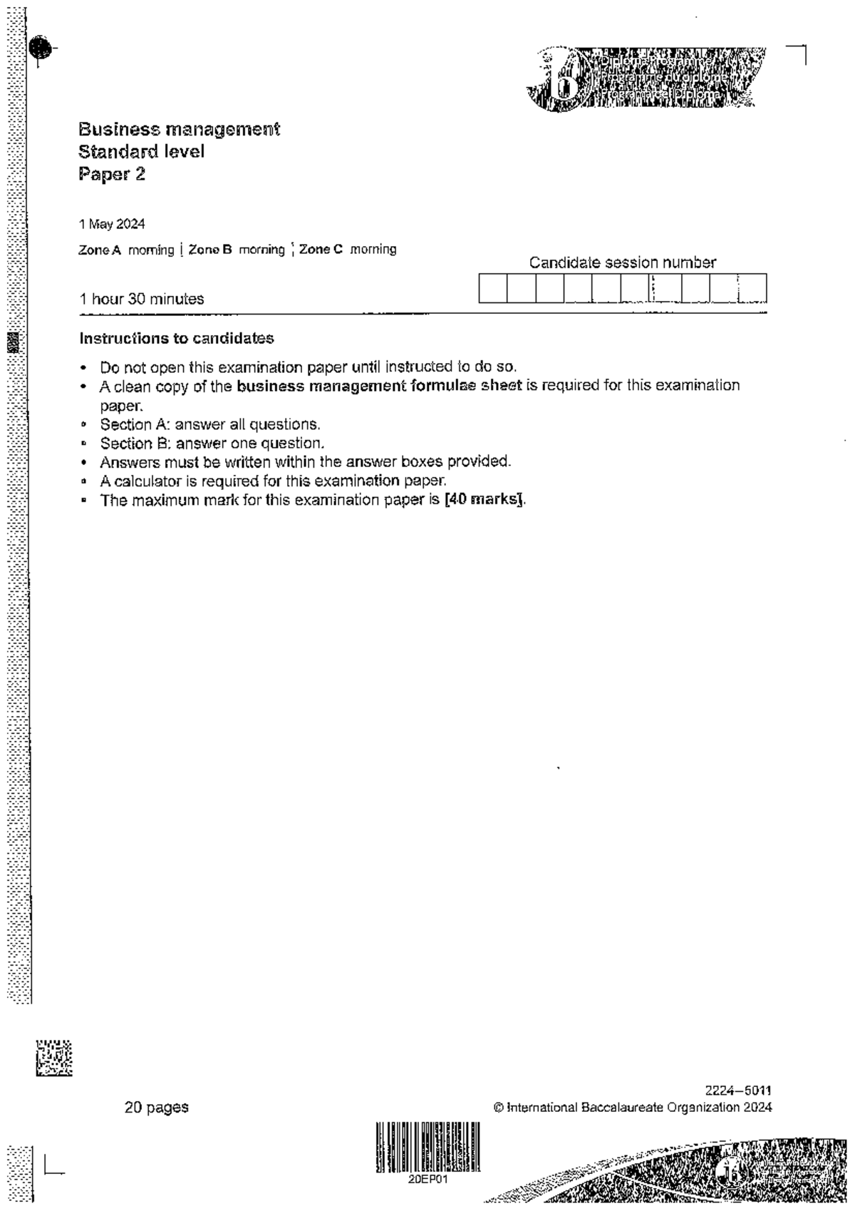 Business Management SL Paper 2 Exam - May 2024 - Studocu