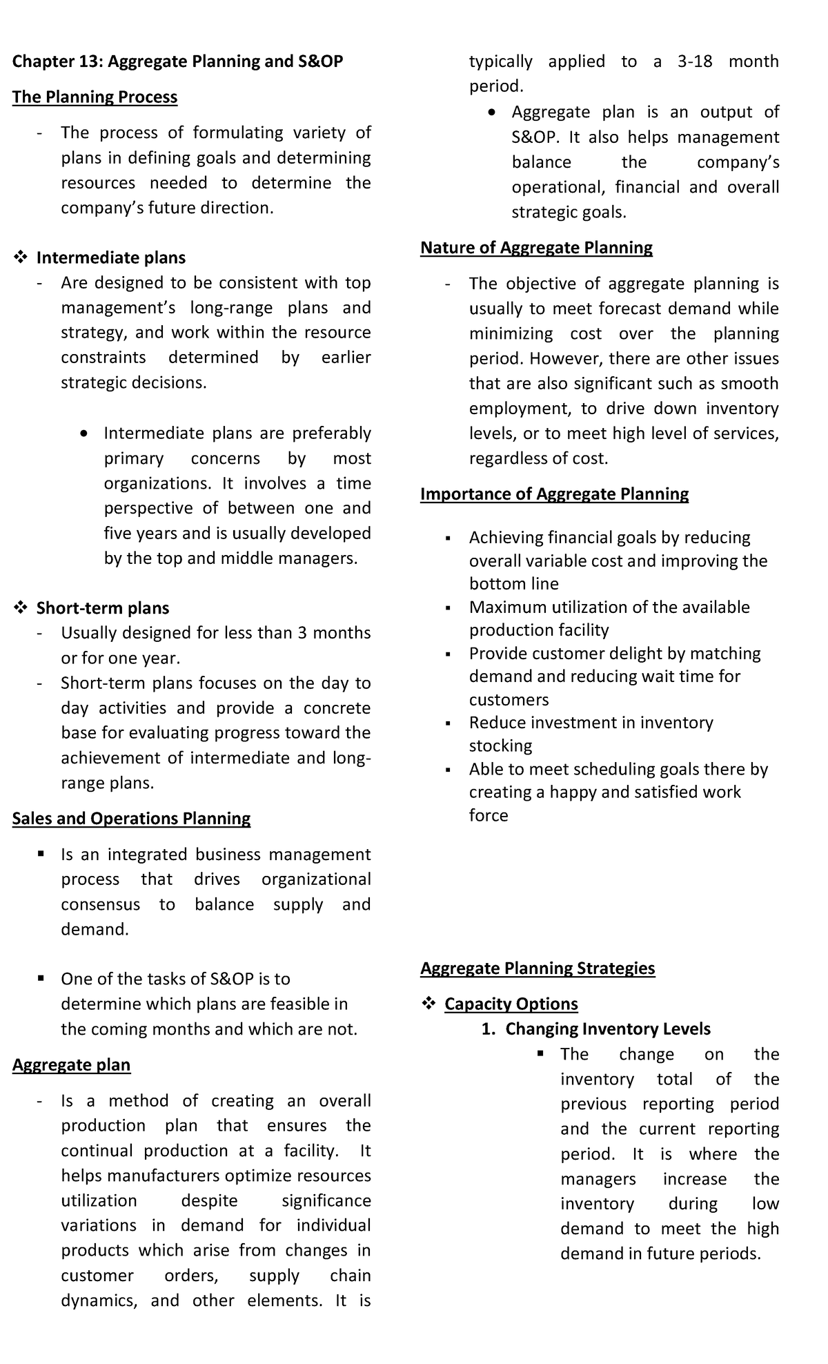 Group 13- Aggregate Planning PDF - Chapter 13: Aggregate Planning and S&OP The Planning Process ...