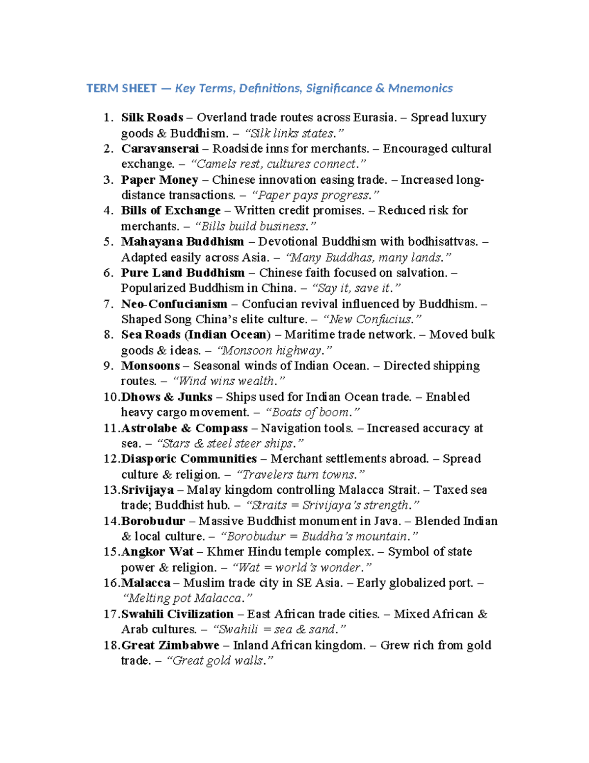 1200-1450 Term Sheet: Key Terms & Concepts for AP World - Studocu