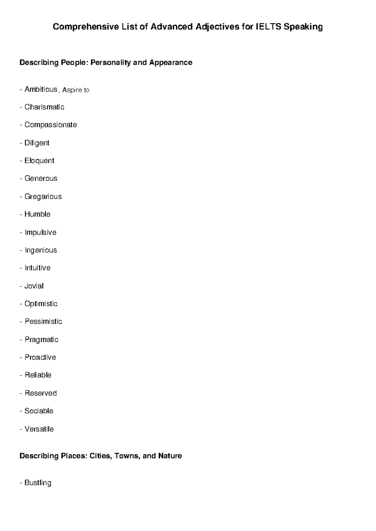 IELTS Adjectives for Advanced Speaking: Comprehensive List - Studocu