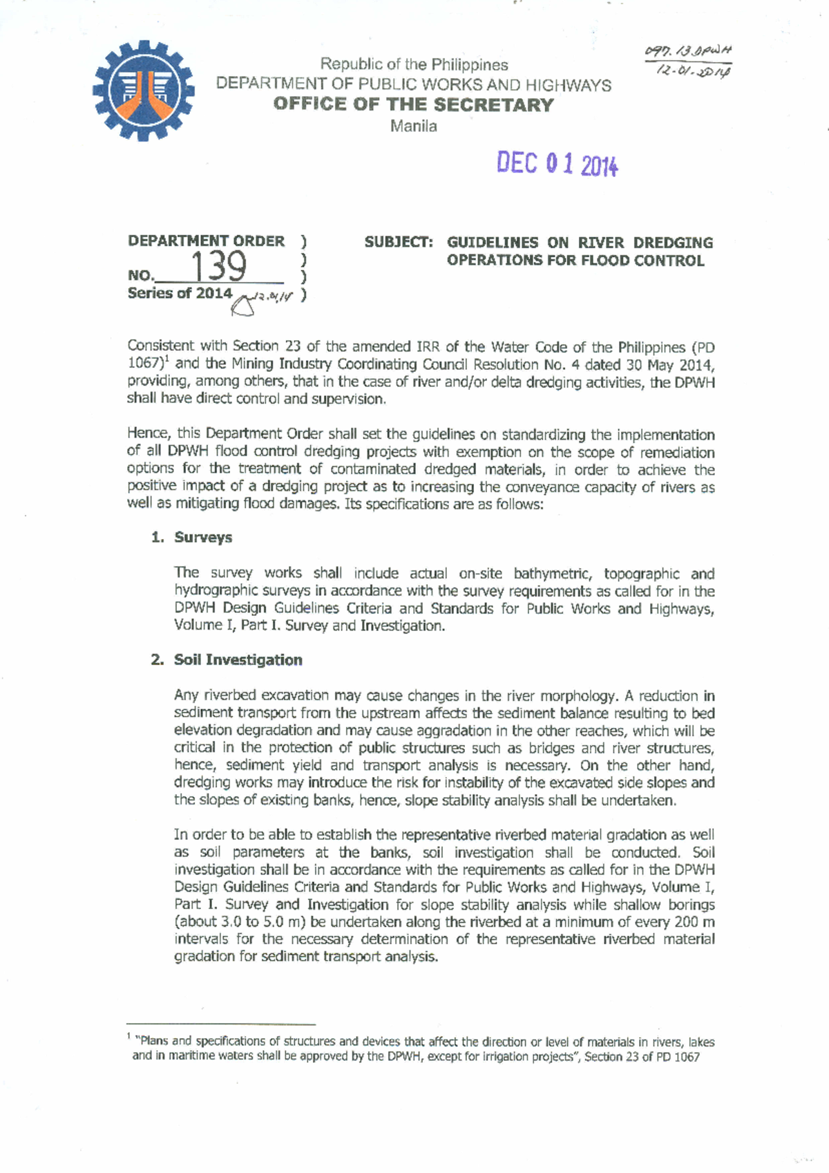 DO 139 S2014 - Guidelines for River Dredging Operations in the PH - Studocu