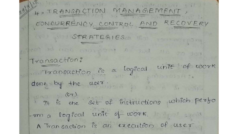 DBMS 4: Transaction Management, Concurrency Control & Recovery Strategies - Studocu