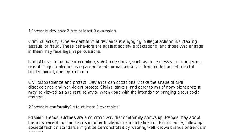 Sociology 101: Understanding Deviance and Conformity Examples - Studocu