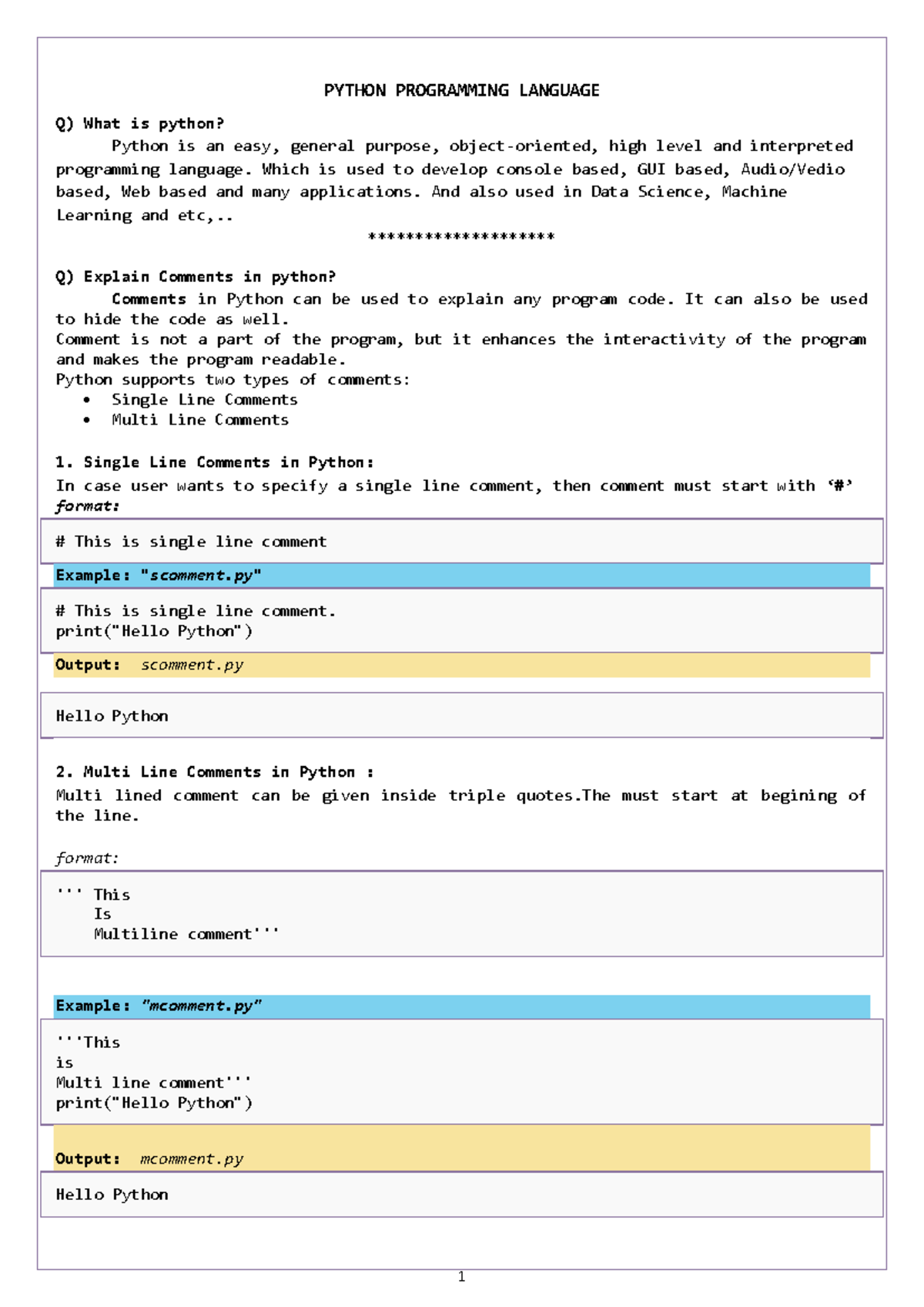 Python Programming Language Notes (PYTHON 101) - Studocu