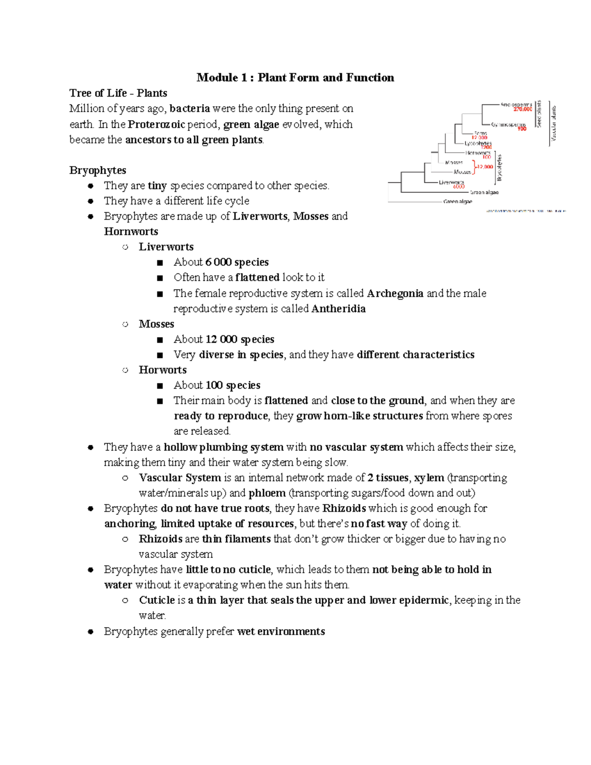 BIOA02: Lecture 1 - Plant Form and Function in Bryophytes - Studocu
