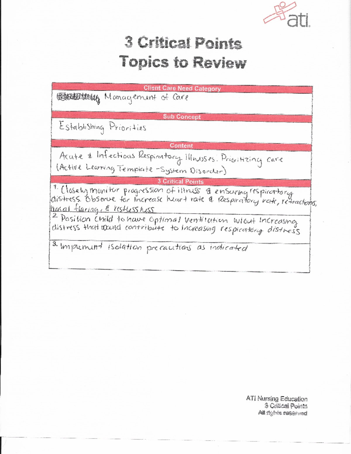 ATI 8 - ATI - Sati 3 Critical Points Topics to Review Client Care Need ...