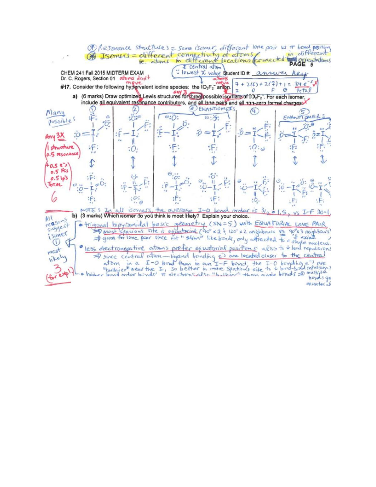 Resonance Structures and Isomers of IO2F2 - CHEM 241 Midterm Exam - Studocu
