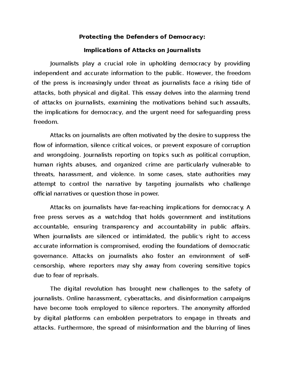 PT1 - Defending Democracy's Protectors ( Humss) - Protecting the ...