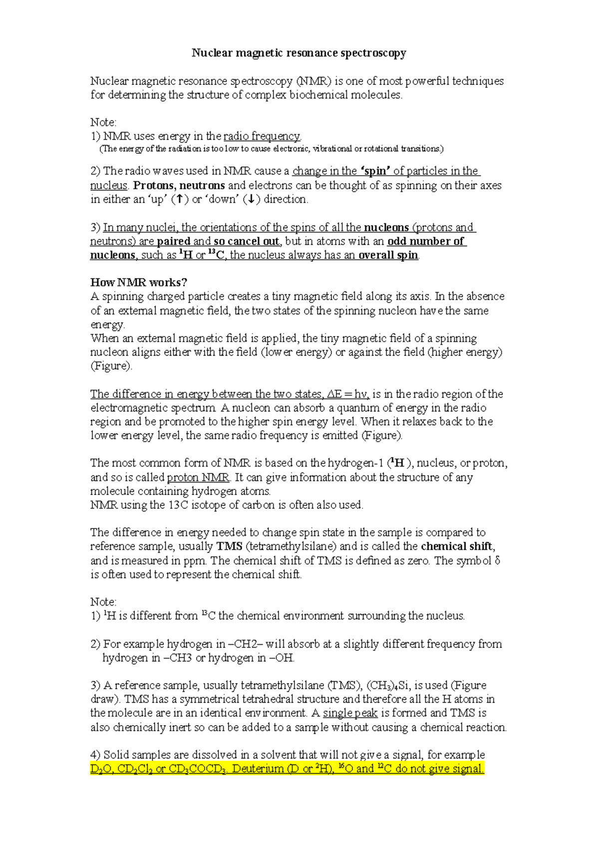 NMR 101: A Comprehensive Summary of Nuclear Magnetic Resonance - Studocu