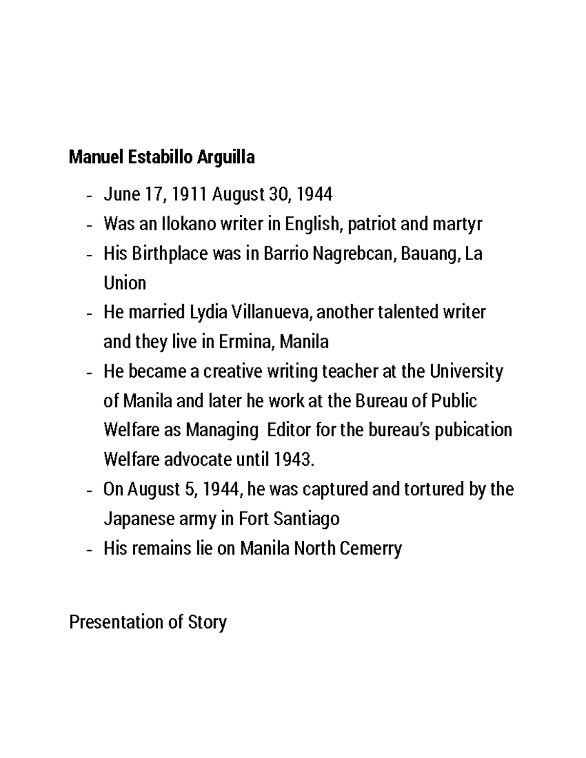 Manuel Arguilla Background