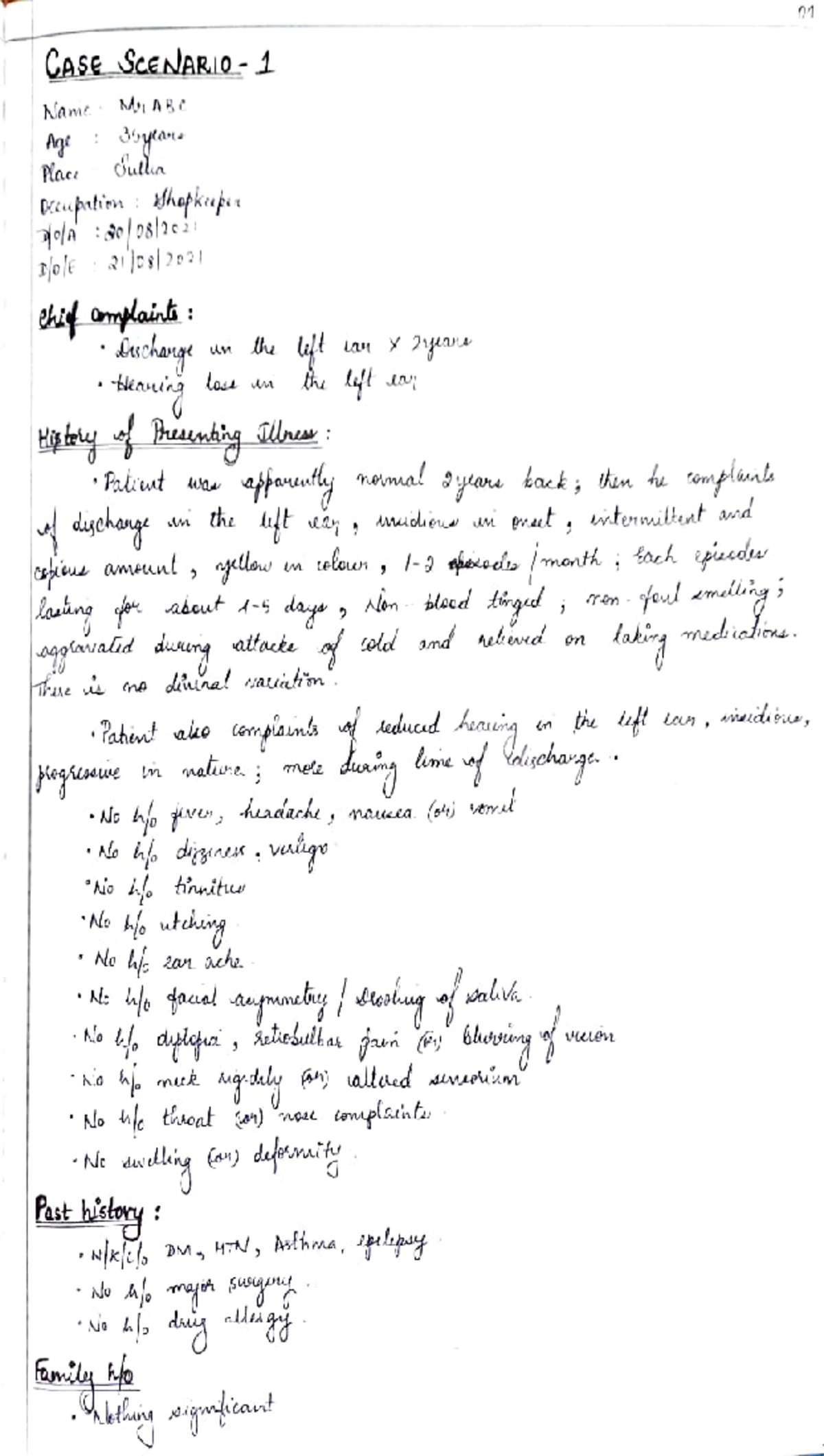 ENT Clinical Cases: Chronic Otitis Media & Tonsillitis (240813) - Studocu