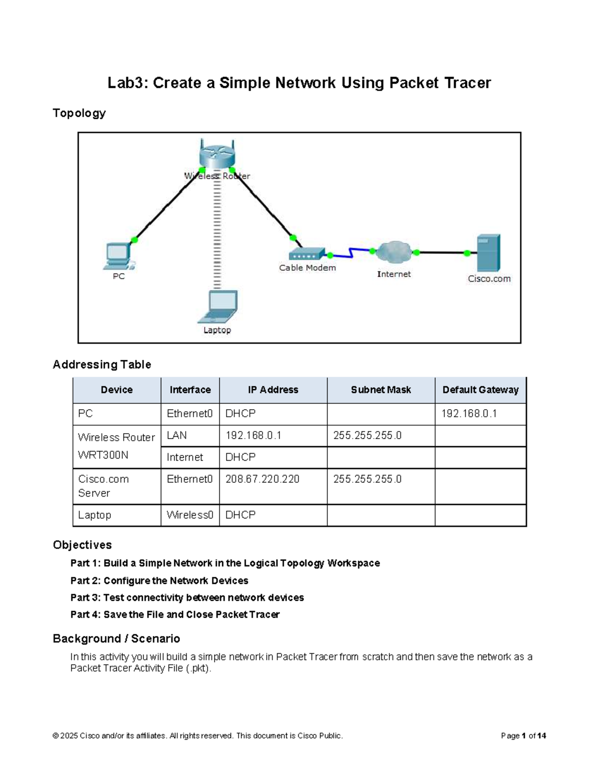 Lab3: Simple Network Creation with Packet Tracer Guide - Studocu
