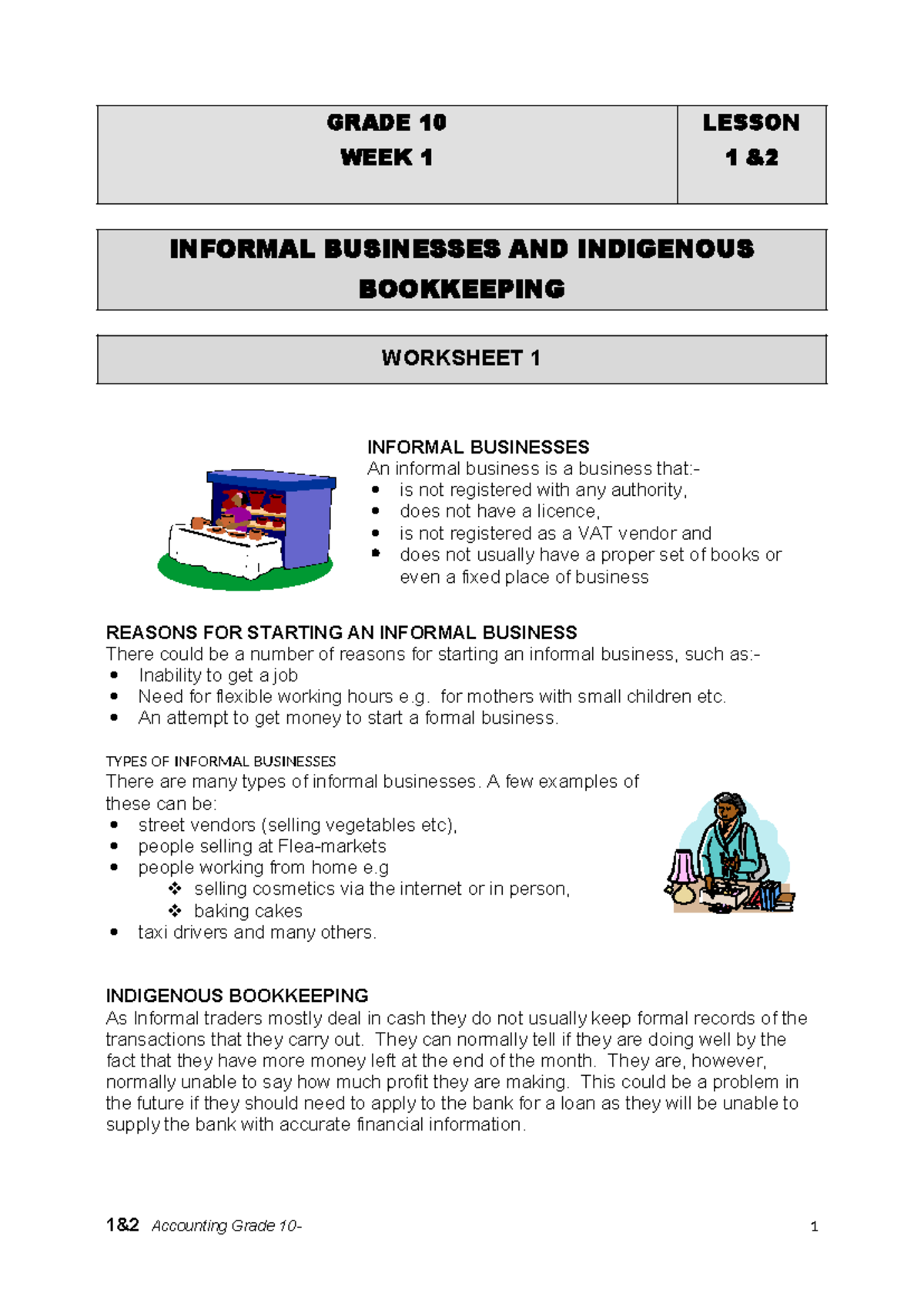 Grade 10: Week 1 Lesson on Informal Businesses & Indigenous Bookkeeping ...